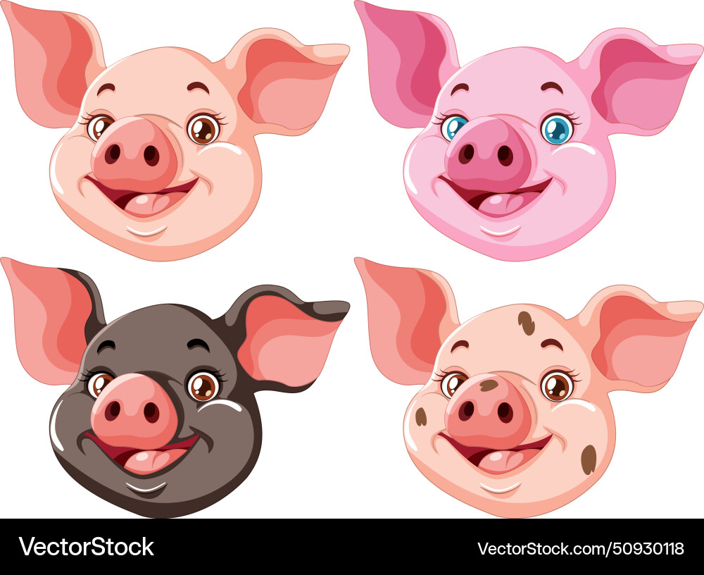 Four happy pig characters with different Vector Image