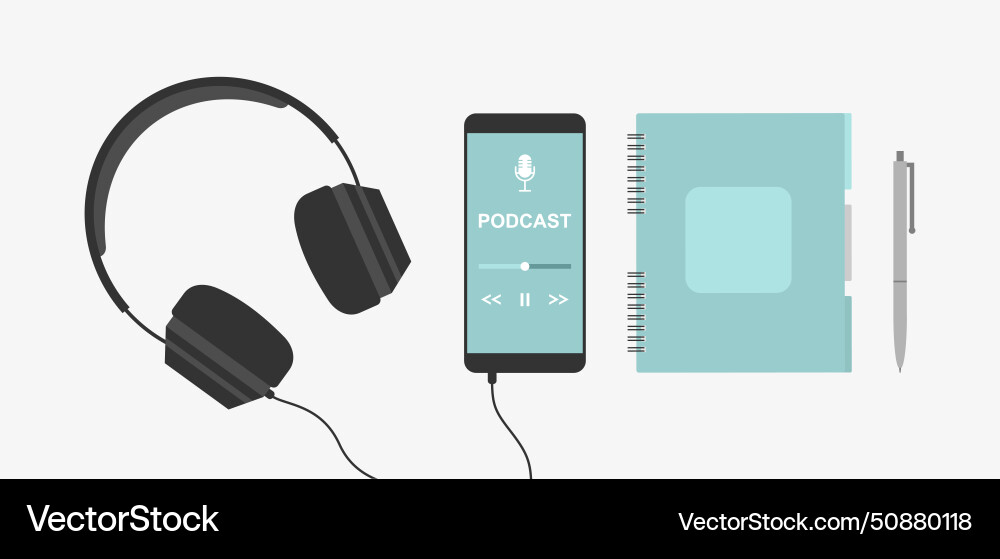 Smartphone with podcast app on screen black Vector Image