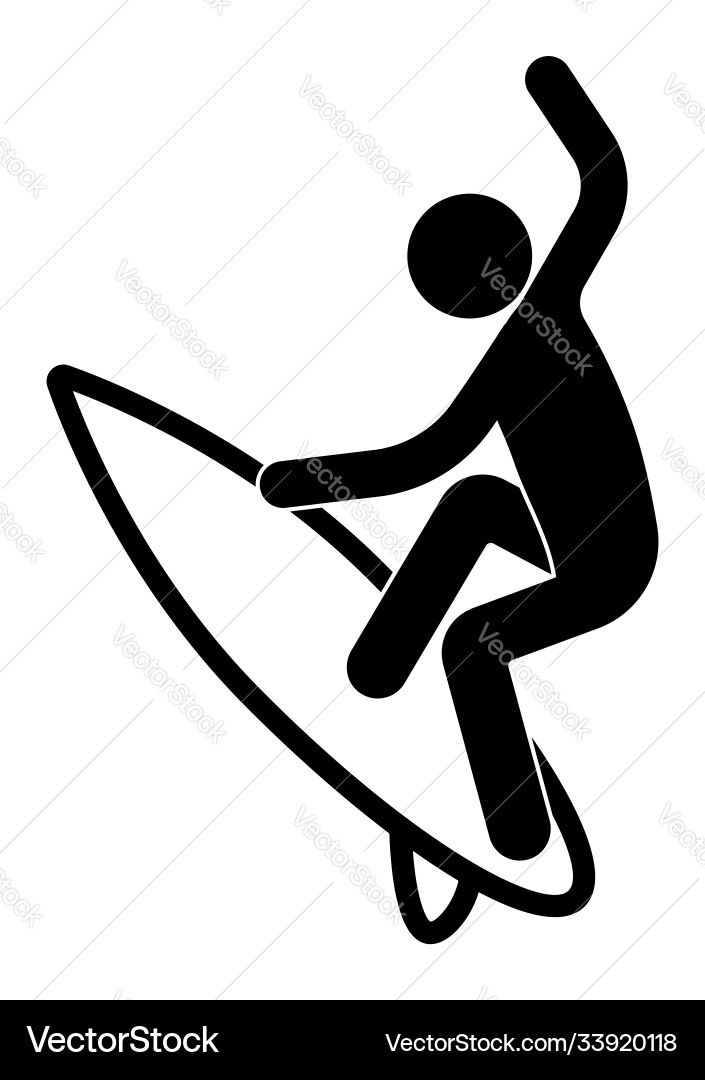 Stick figure surfer on board caught a wave Vector Image
