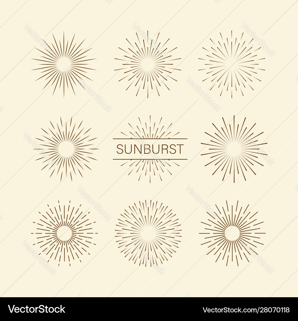 Sunburst set gold style isolated on background Vector Image