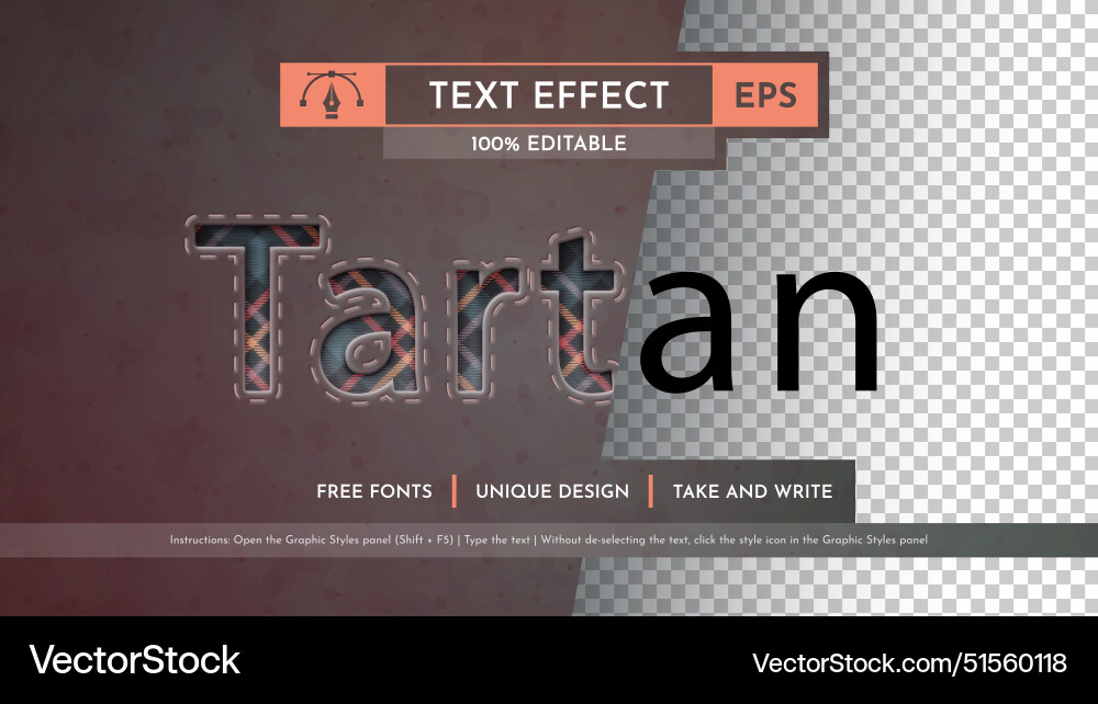 Textile tartan - editable text effect font style Vector Image