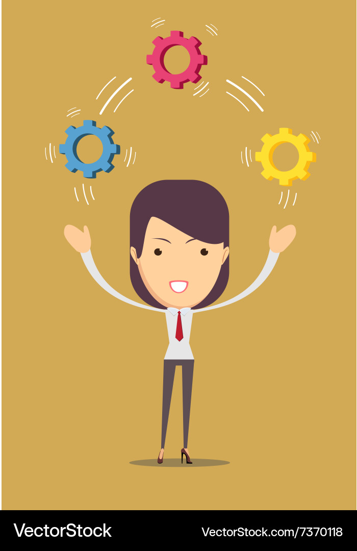 Women juggling with cog wheels Royalty Free Vector Image