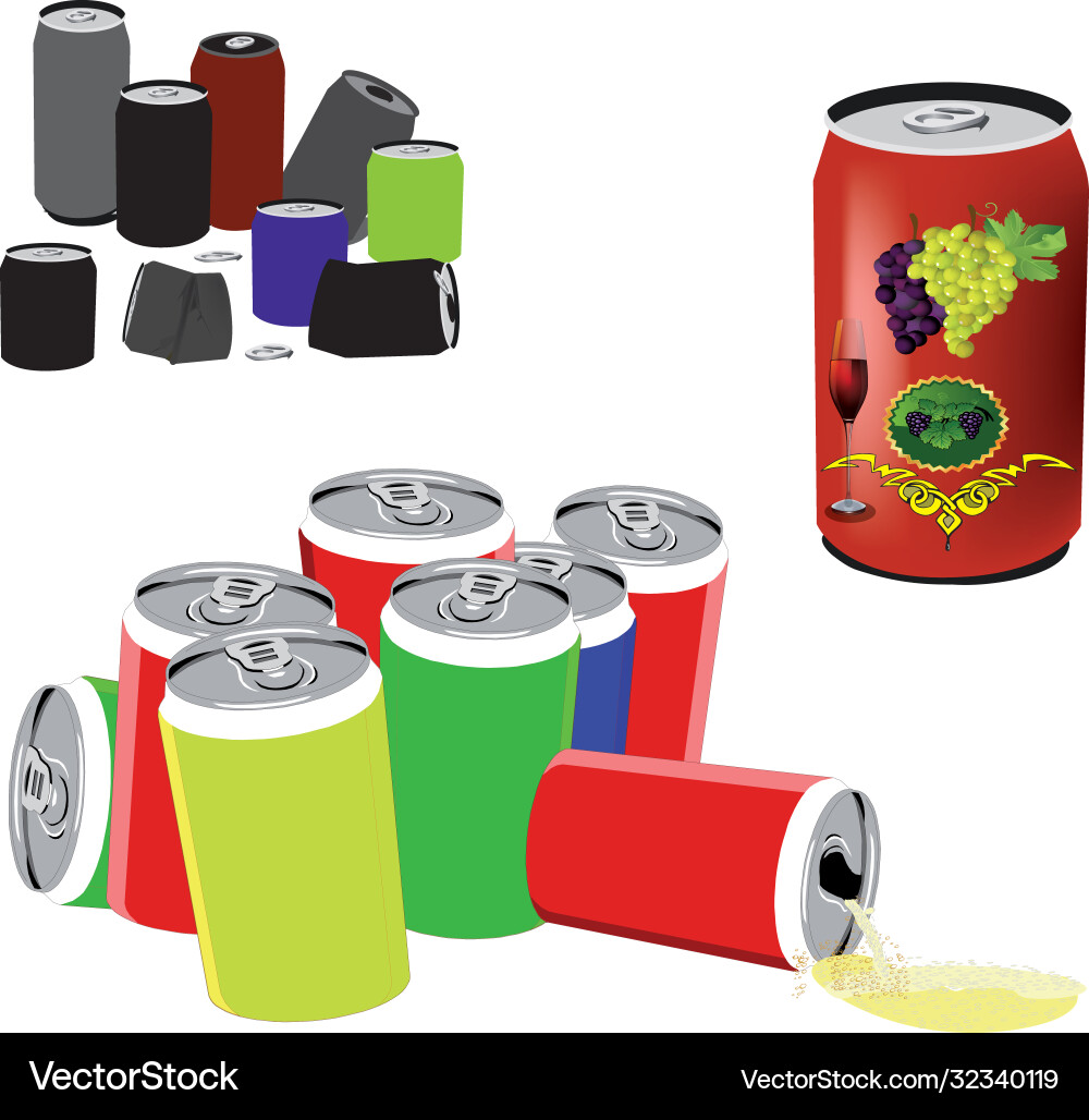 Aluminum cans various shapes Royalty Free Vector Image