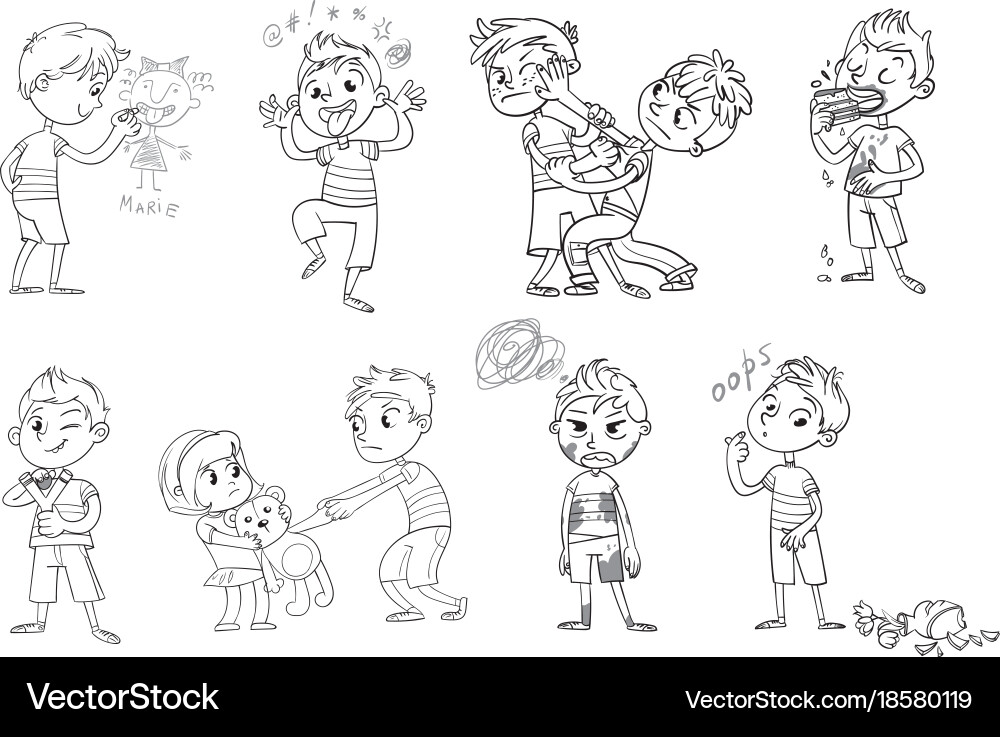 Bad behavior funny cartoon character Royalty Free Vector