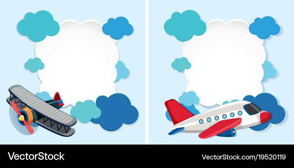 Border templates with airplanes and blue clouds Vector Image