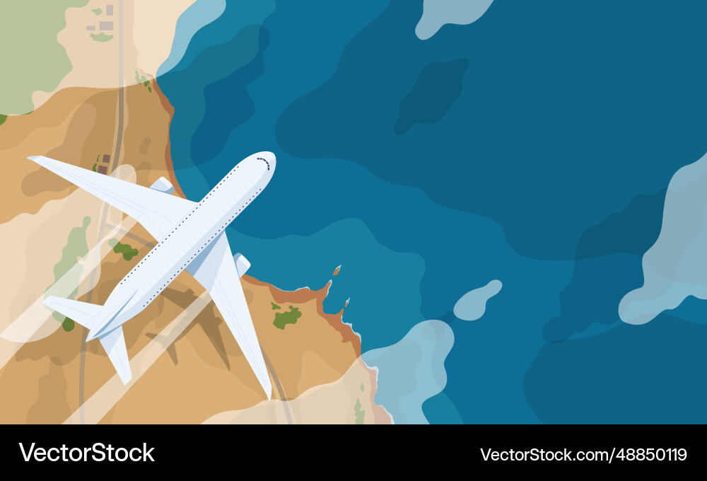 Flight of the plane above ground top view Vector Image