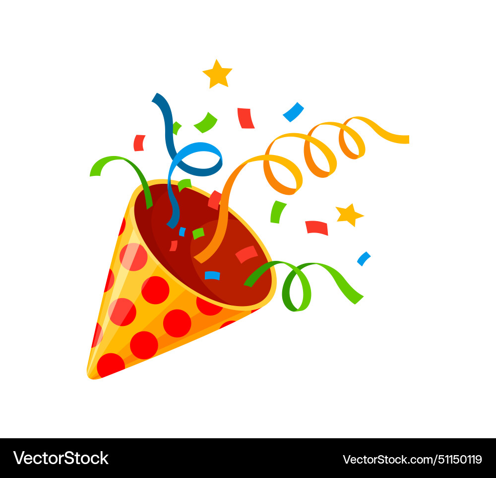 Holiday popper cone firecracker confetti ribbons Vector Image