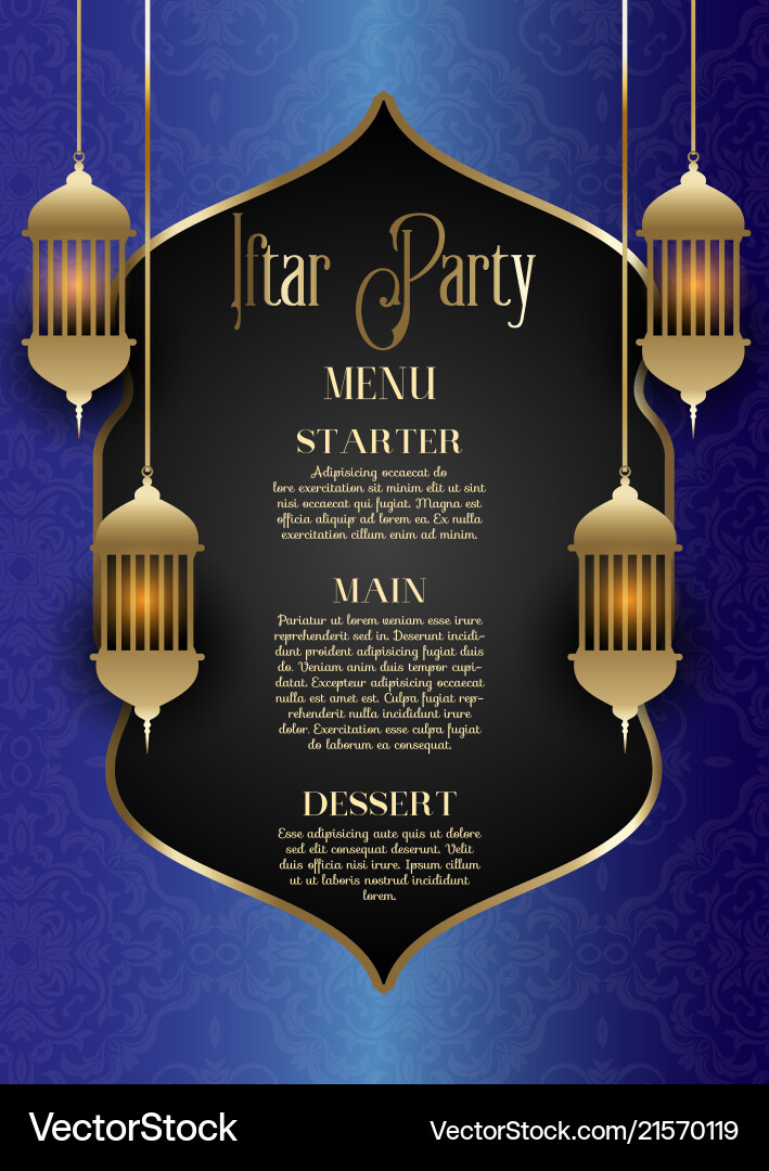 Iftar party menu design Royalty Free Vector Image