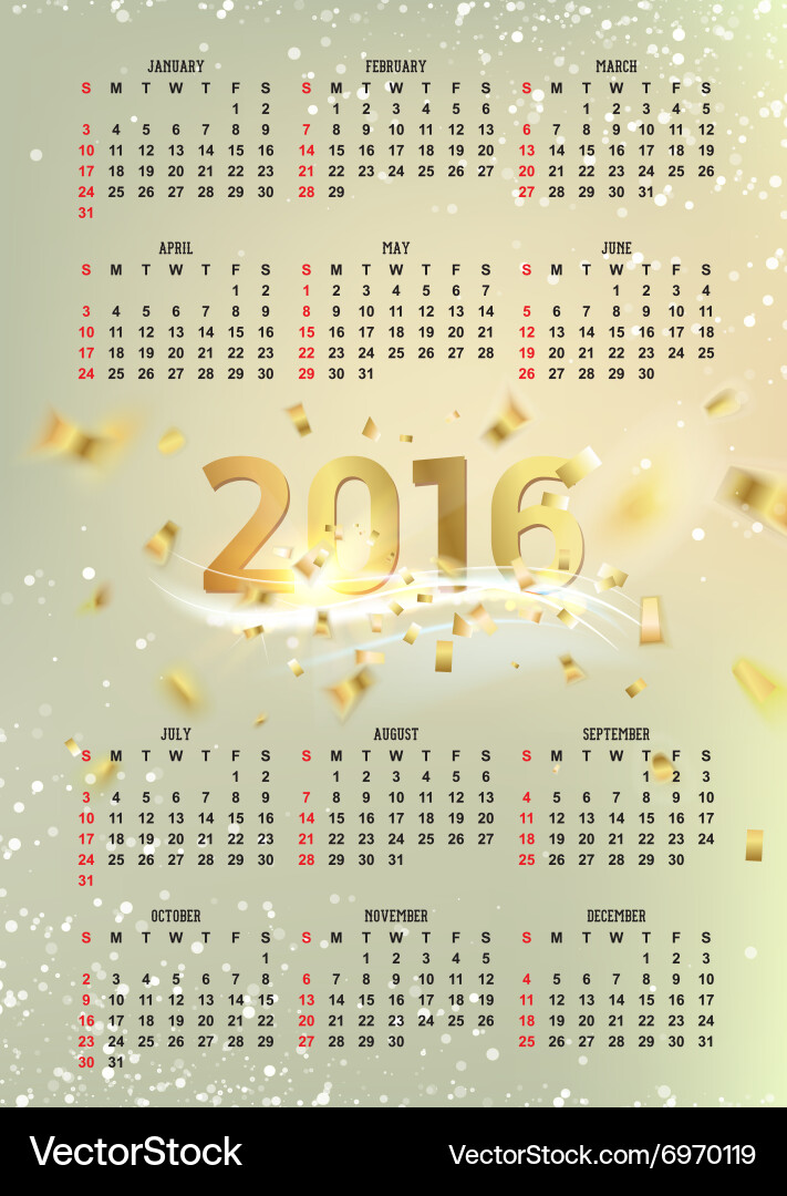 Simple calendar 2016 Royalty Free Vector Image