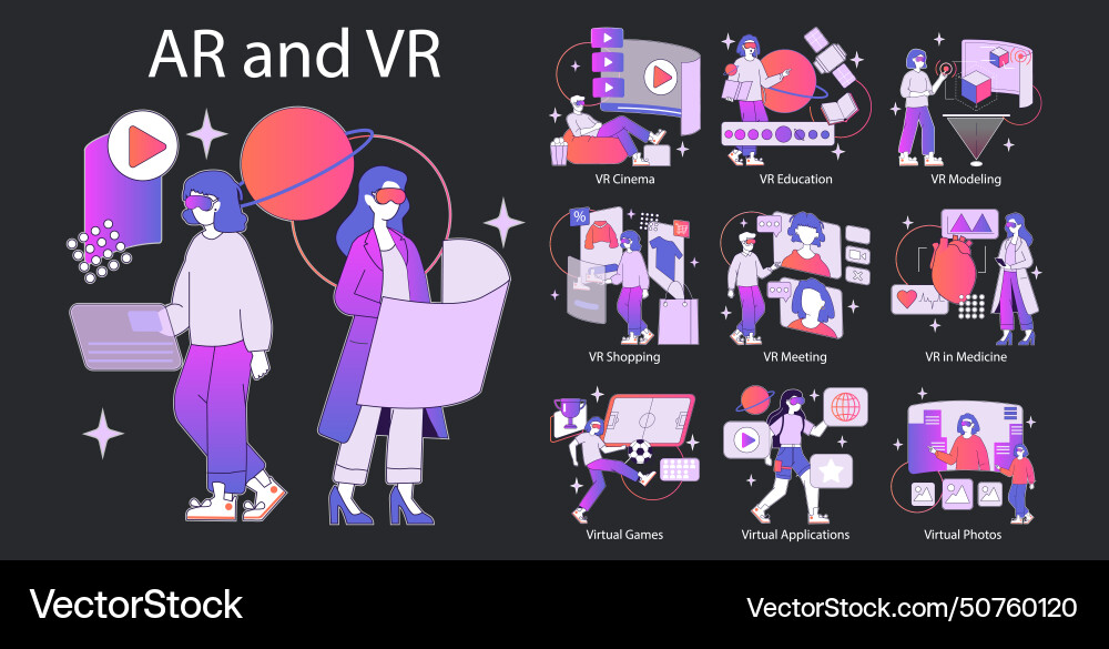 Ar and vr set Royalty Free Vector Image - VectorStock