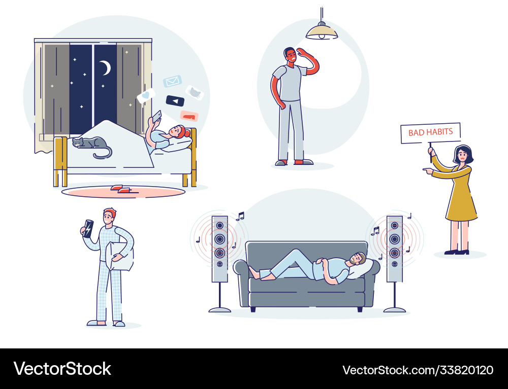 Bad habits set cartoon characters suffer from Vector Image