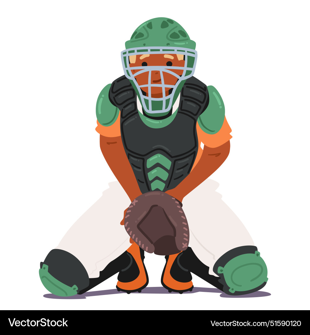Cartoon baseball catcher character in full Vector Image
