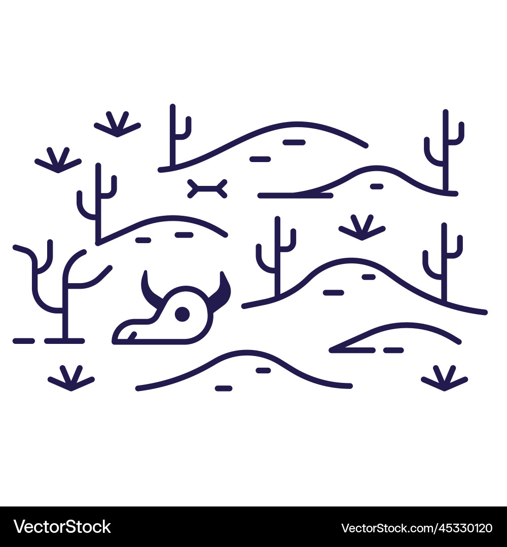 Dry desert with dunes icon in line art Royalty Free Vector