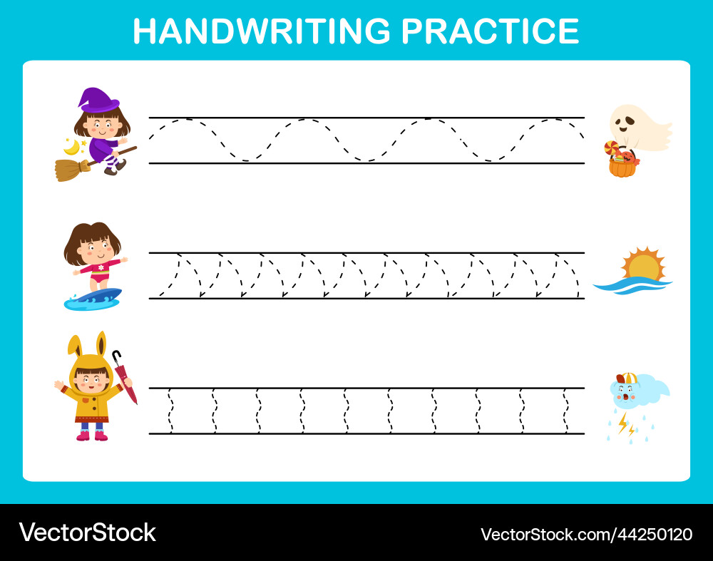 Handschrift Praxis Arbeitsblatt für Kinder Vektorbild