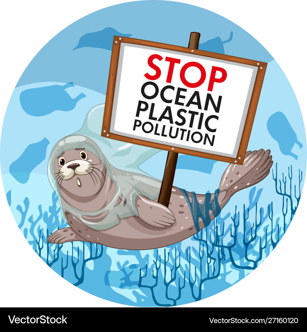 Poster design with seal holding stop plastic Vector Image