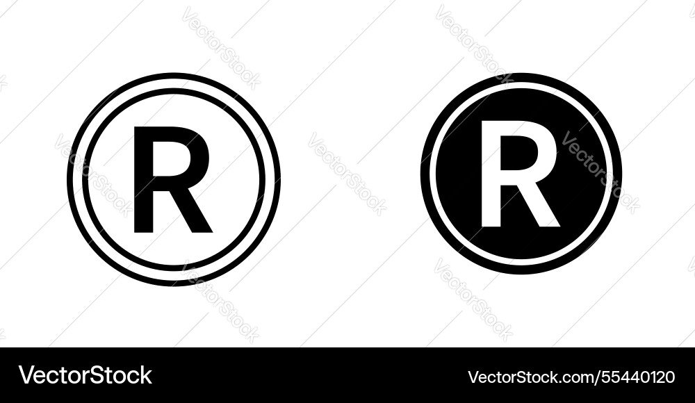 Registered icons stroke line and black solid Vector Image
