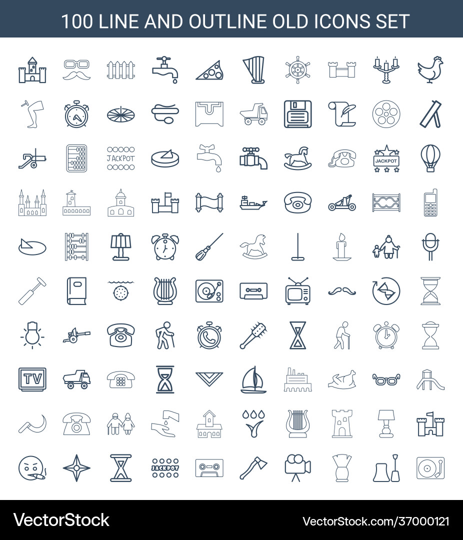 100 old icons Royalty Free Vector Image - VectorStock
