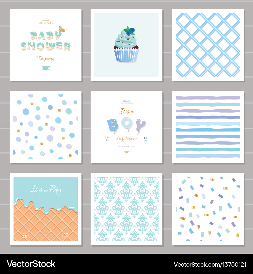 Boy baby shower templates seamless patterns set Vector Image