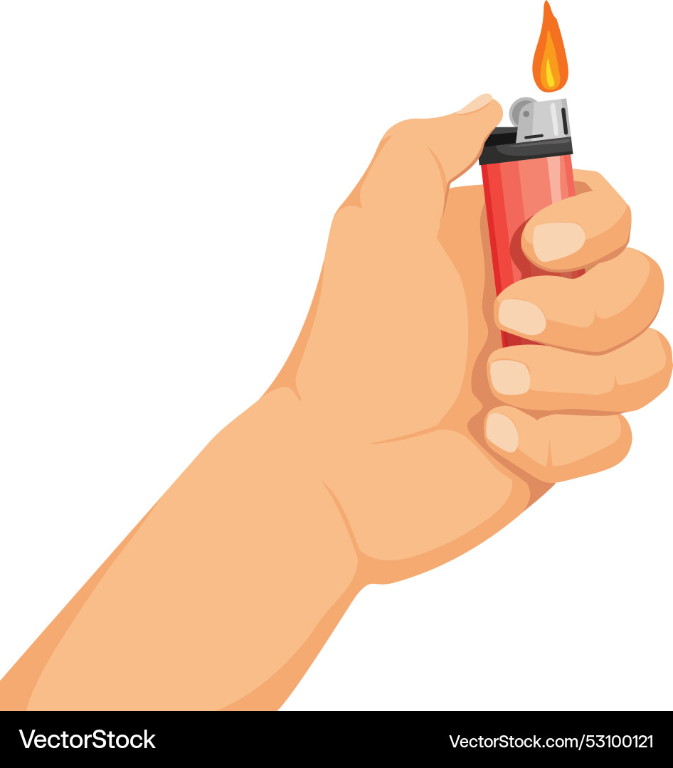Burning gas lighter in hand cartoon fire flame Vector Image