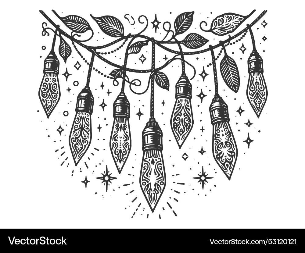 Christmas ornate hanging string lights Royalty Free Vector