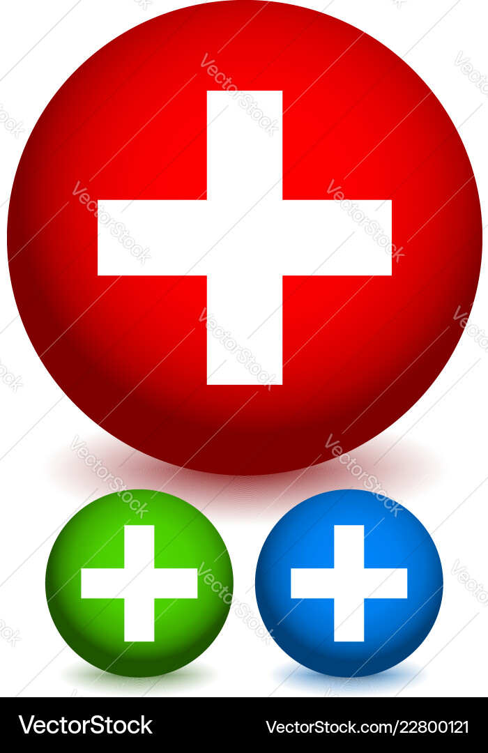 Icons with plus sign for medical first-aid Vector Image