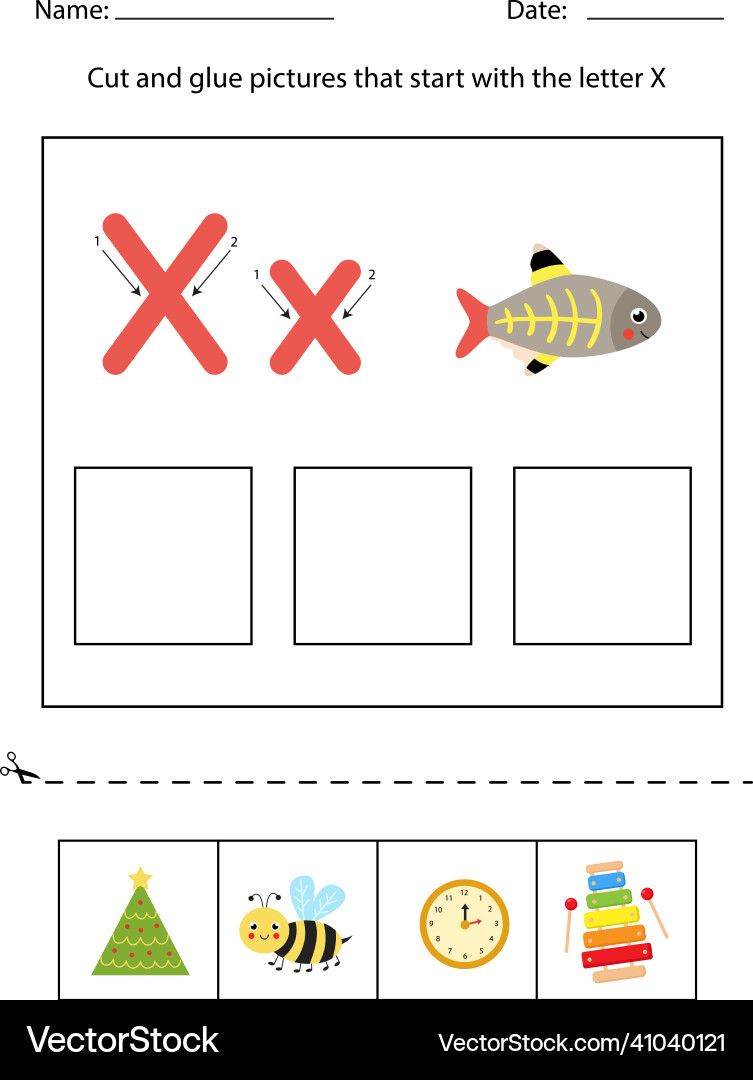 Letter recognition for kids cut and glue Vector Image