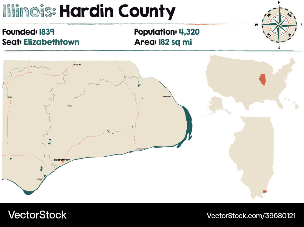 Map of hardin county in illinois Royalty Free Vector Image