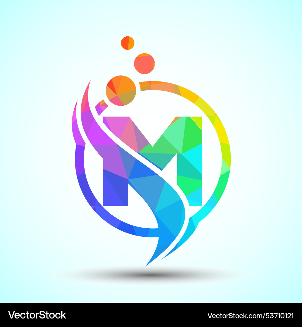 Polygonal letter m with the swoosh biotech logo Vector Image