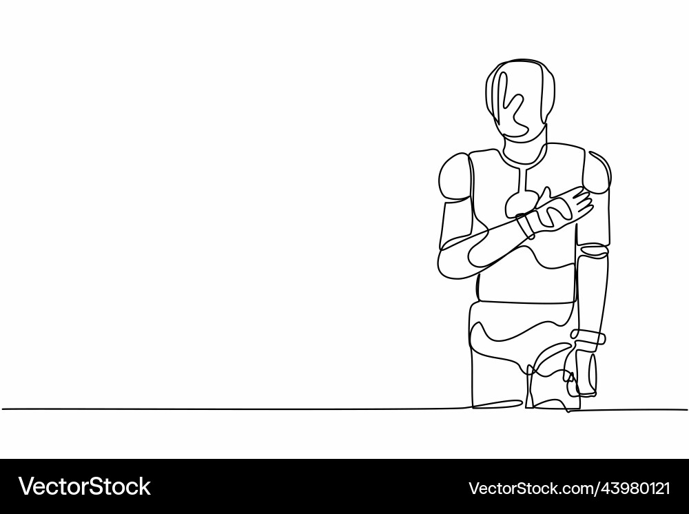 Single one line drawing robot standing Royalty Free Vector