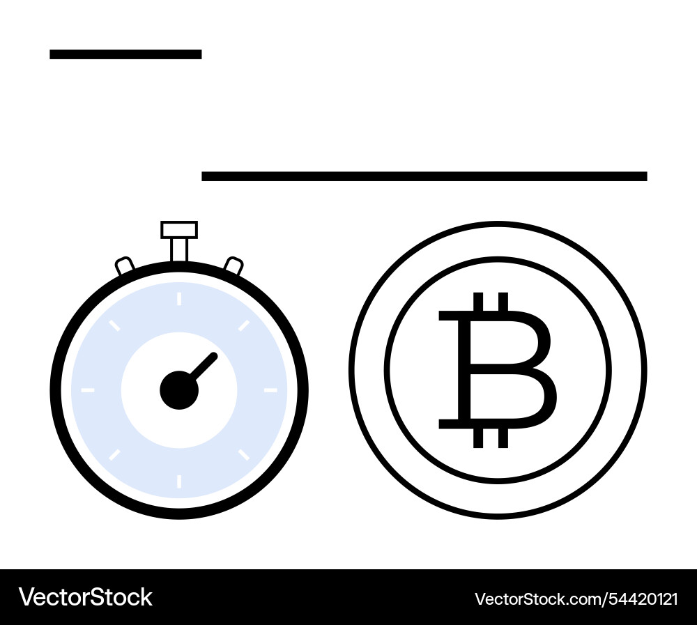 Stopwatch bitcoin symbol and horizontal lines Vector Image