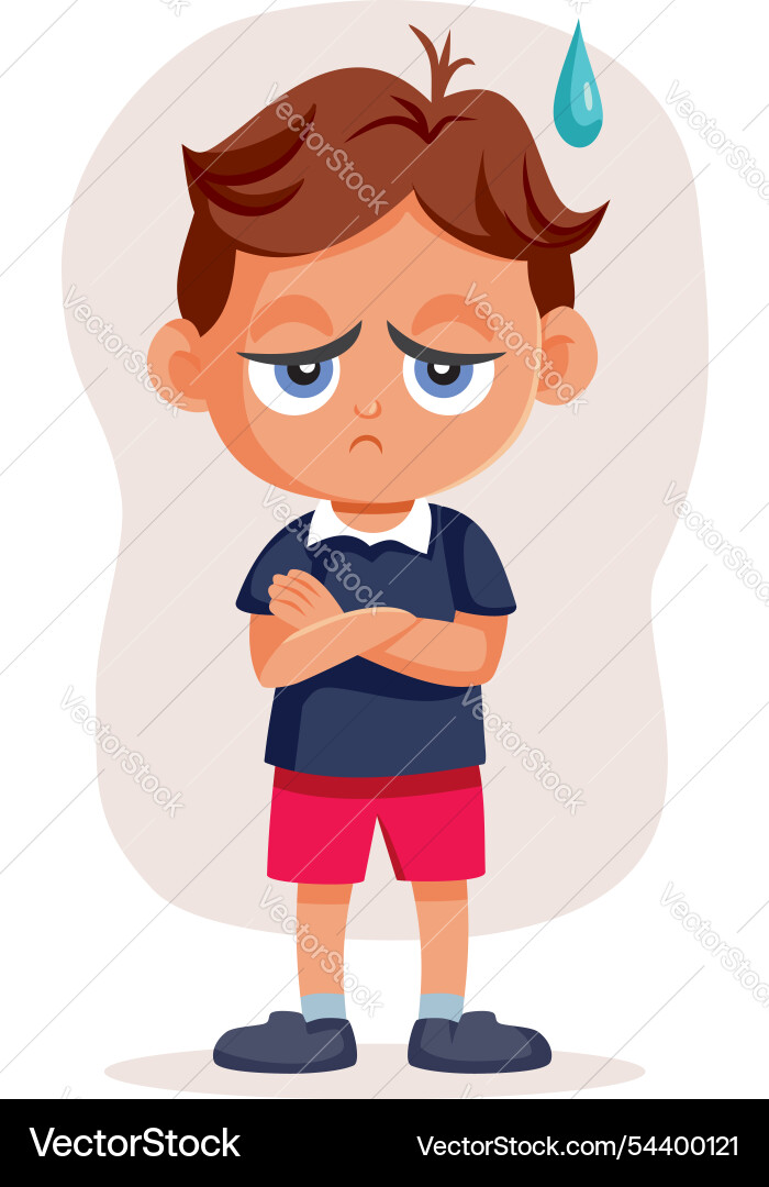 Unhappy kid looking angry with arms crossed Vector Image