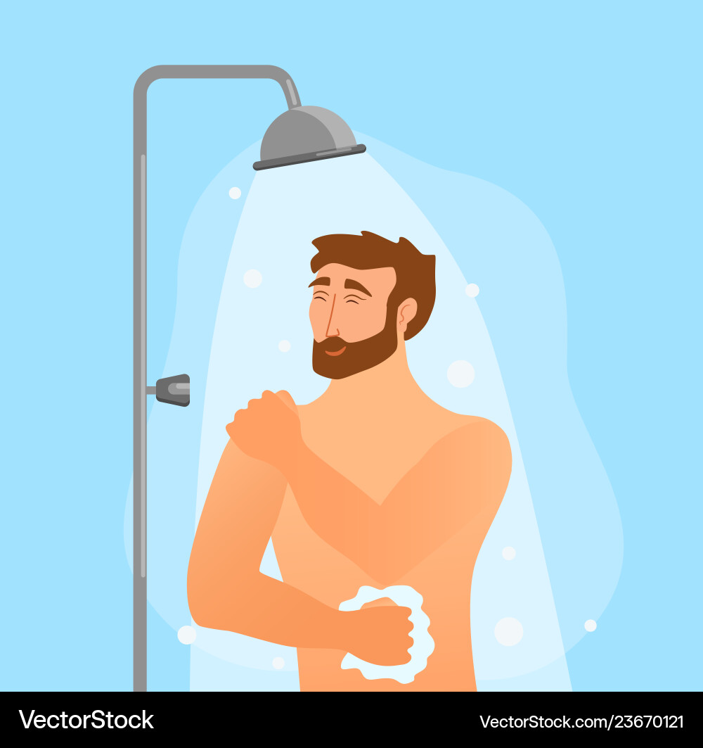 Young man taking shower cartoon Royalty Free Vector Image