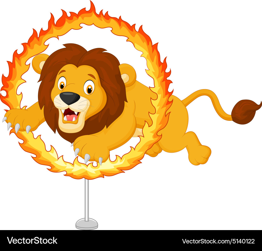 Cartoon tiger jumps through ring of fire Vector Image