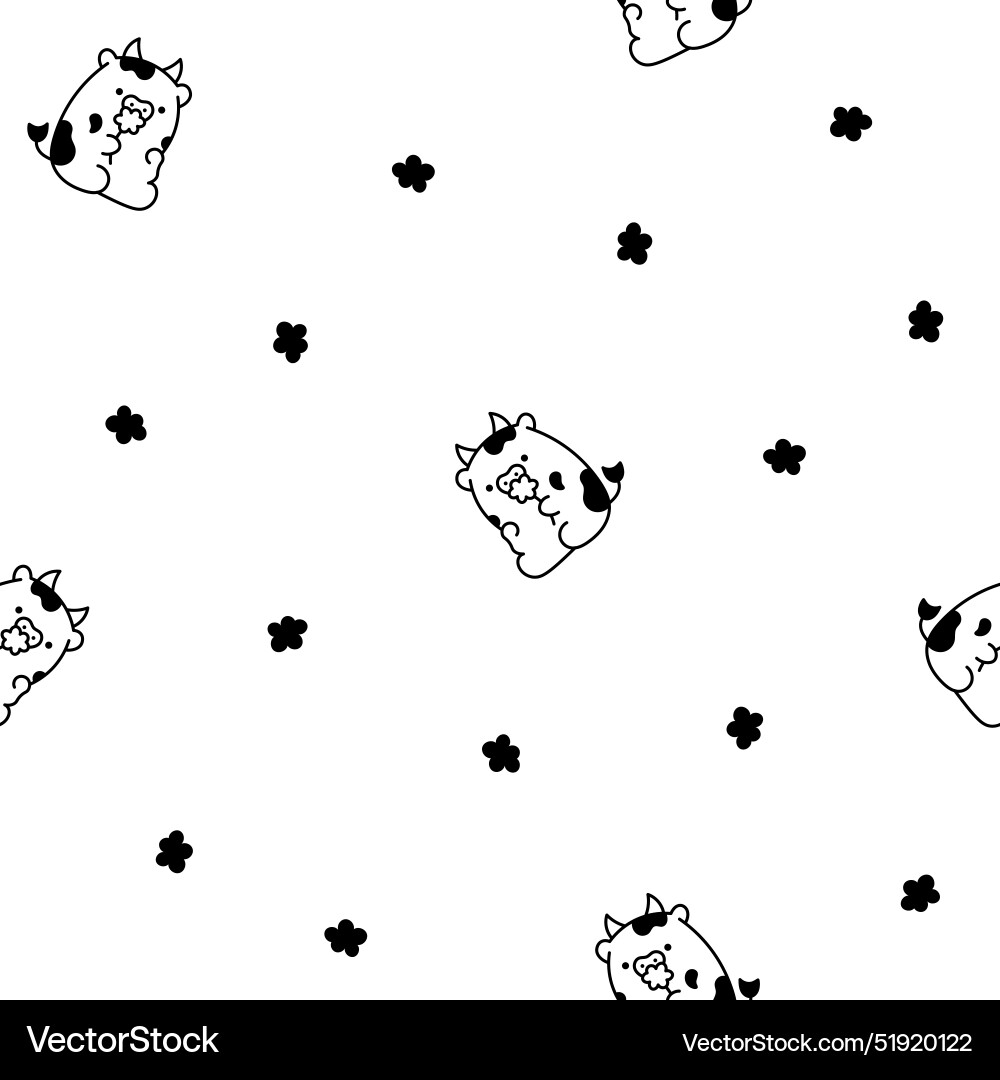 Cute cartoon cow seamless pattern coloring page Vector Image