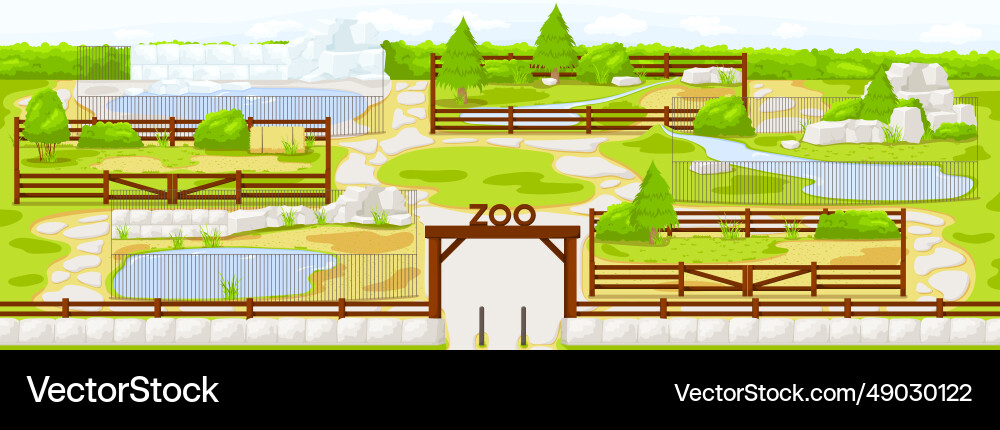 Empty cartoon zoo blank aviary and enclosure Vector Image