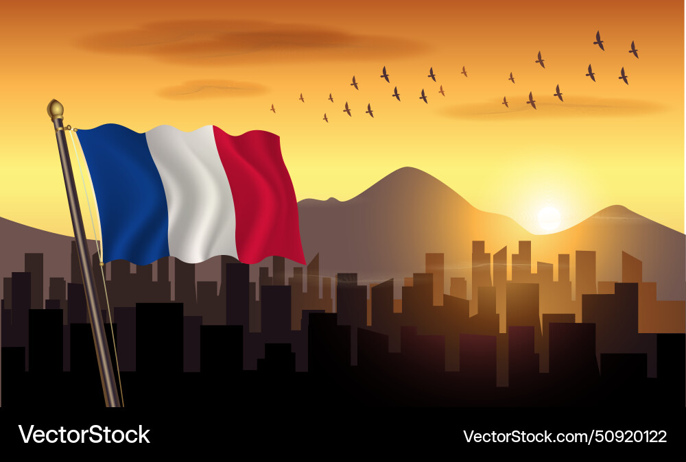 France flag with mountains and sunset Royalty Free Vector