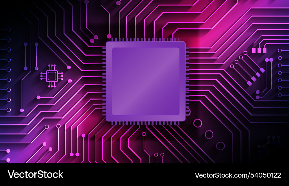 Futuristic microchip circuit board with purple Vector Image