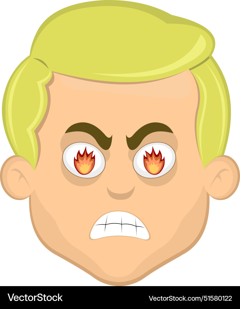 Head blond man angry expression fire eyes Vector Image