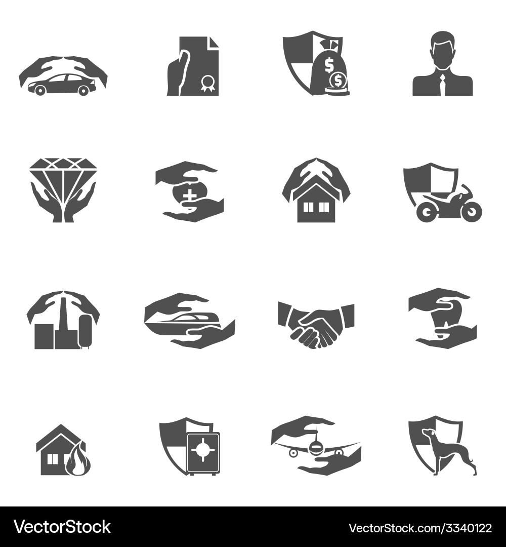 Insurance icons black Royalty Free Vector Image