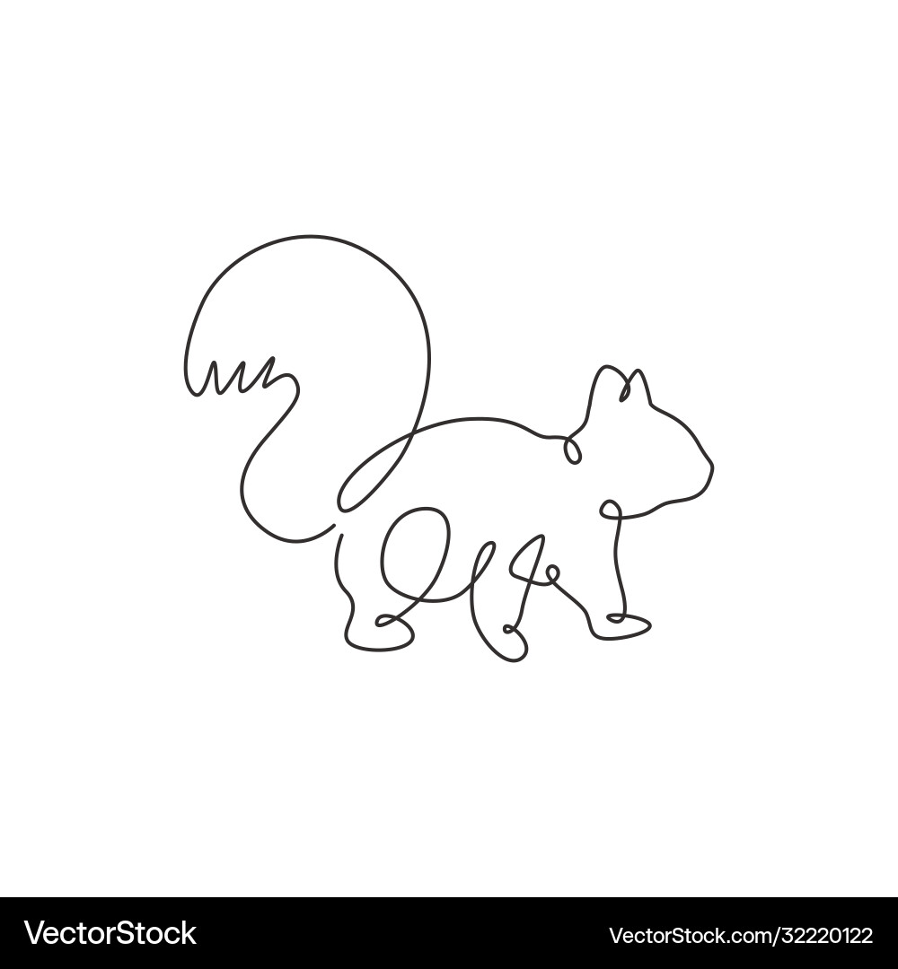 One single line drawing cute squirrel Royalty Free Vector