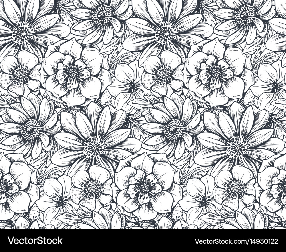 Seamless pattern with hand drawn spring flowers Vector Image