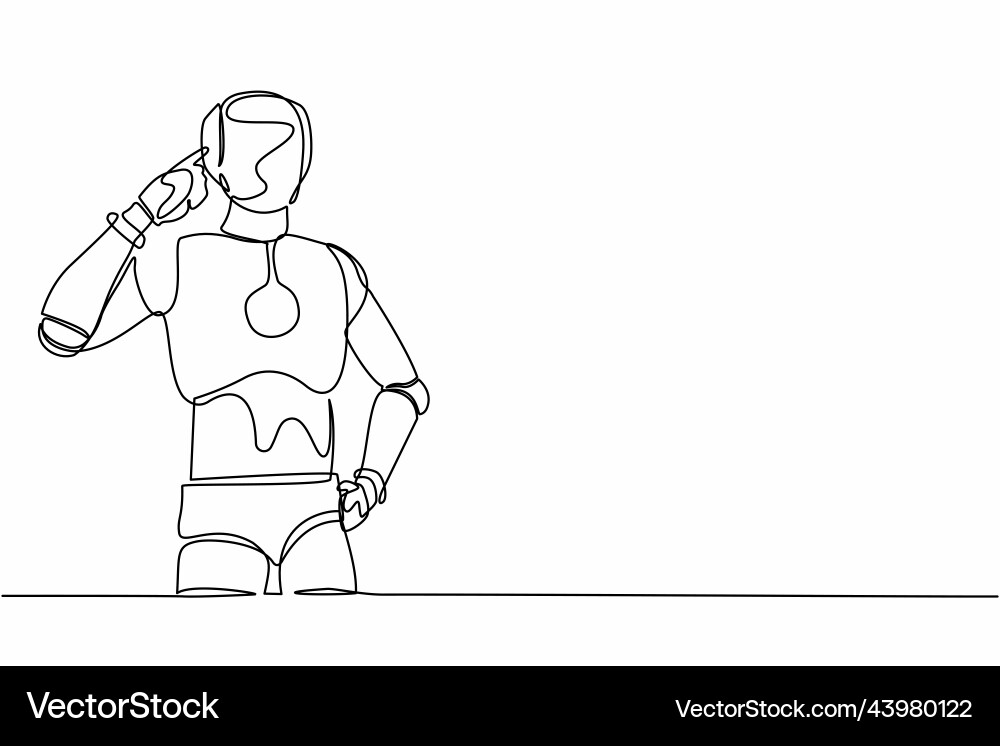 Single one line drawing robot standing Royalty Free Vector