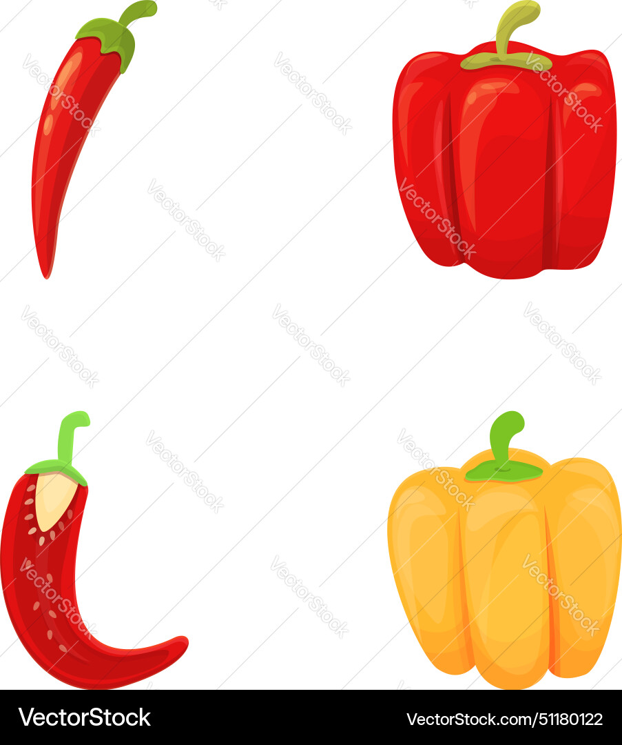 Various pepper icons set cartoon sweet Royalty Free Vector