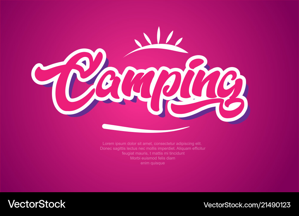 Camping word text typography pink design icon Vector Image