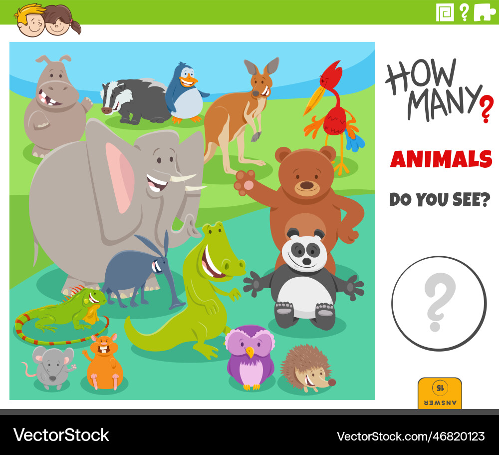 Counting cartoon wild animal characters Royalty Free Vector