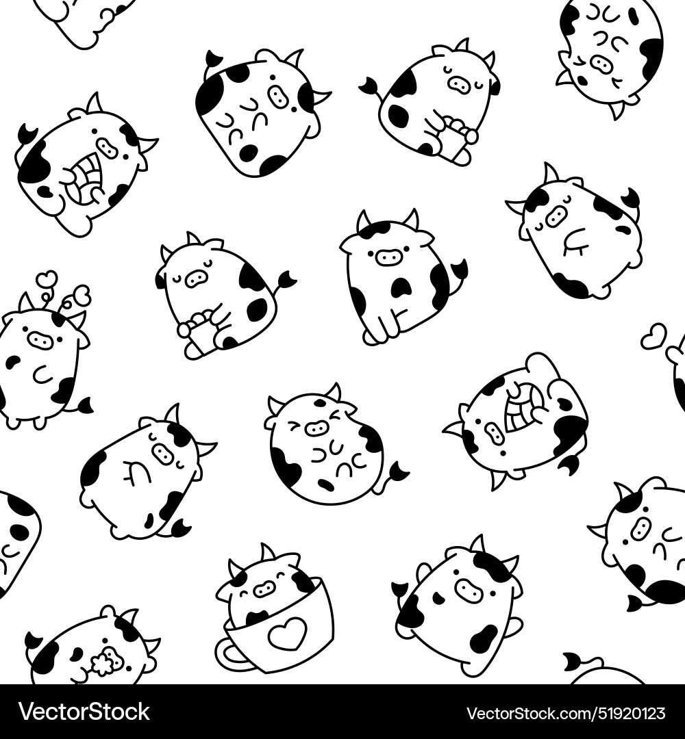 Cute cartoon cow seamless pattern coloring page Vector Image