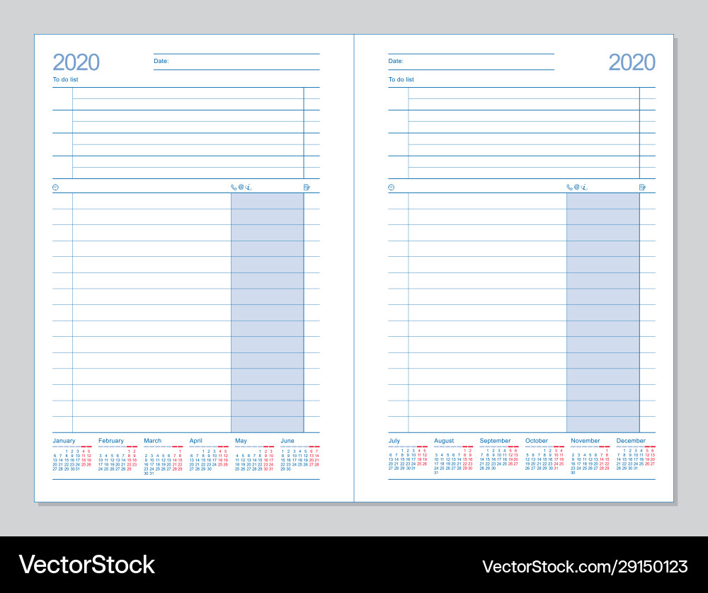 Datebook 2020 diary daily planner Royalty Free Vector Image