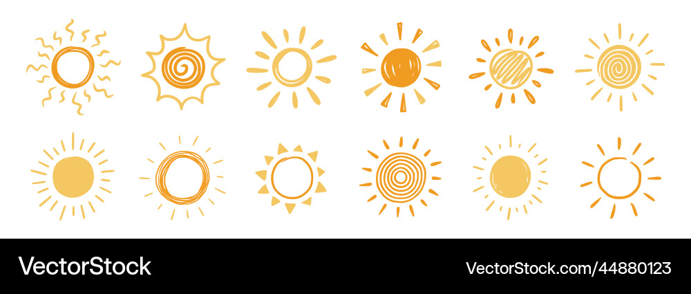 Doodle sun sketch hand drawn cute Royalty Free Vector Image
