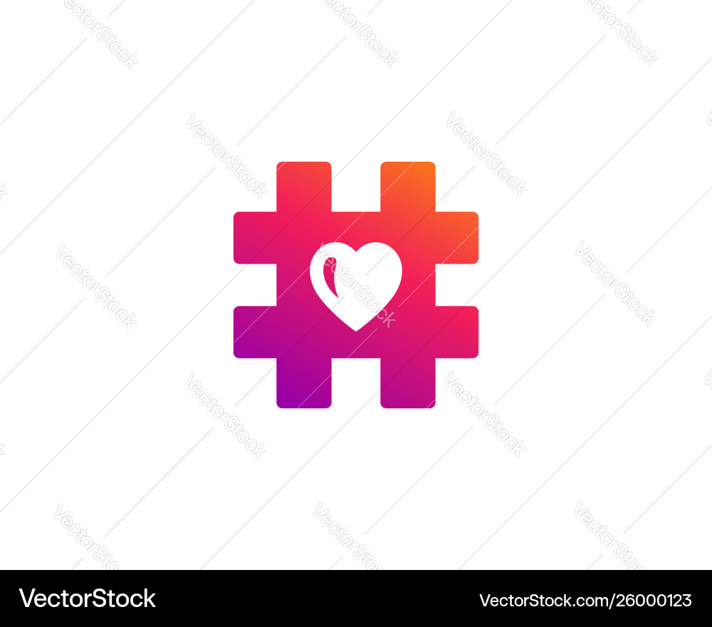 Hashtag symbol heart logo icon design template Vector Image