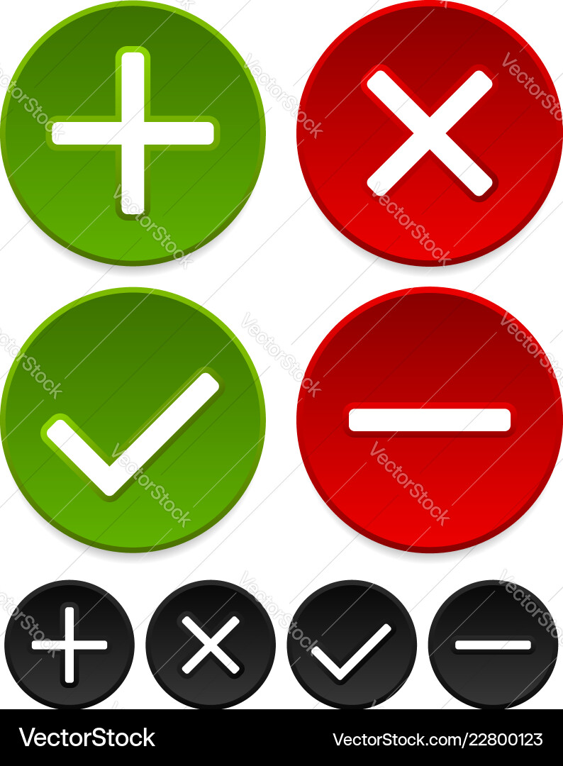 Plus minus checkmark and cross graphics Royalty Free Vector
